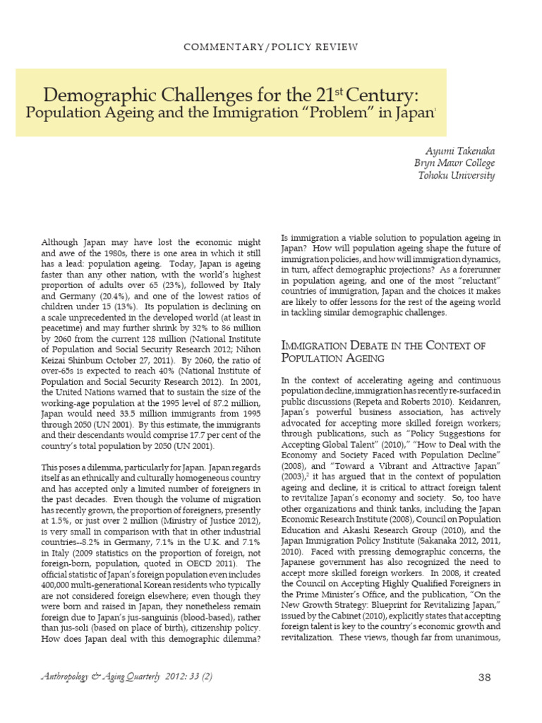 Demographic Challenges Japan Takenaka | PDF | Immigration ...