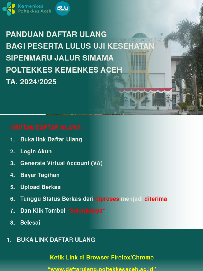 Panduan Daftar Ulang Jalur Simama 2024 | PDF