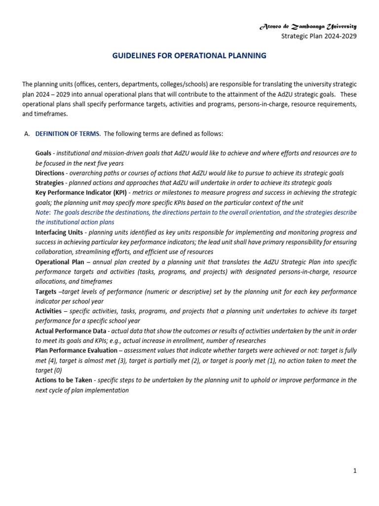 Operational Planning Guidelines - 07DEC2023 | PDF | Performance ...