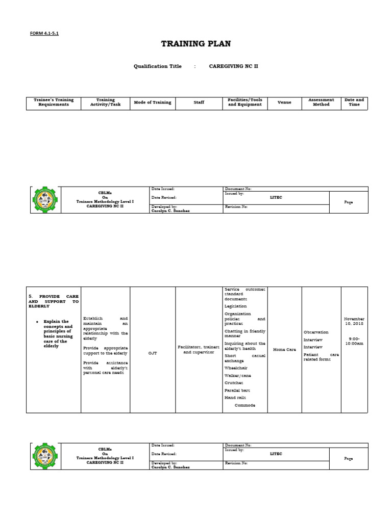 Training PLAN | PDF | Caregiver | Medicine