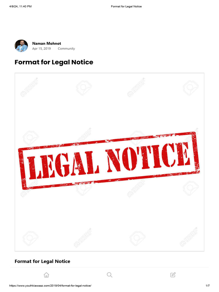 Format For Legal Notice | PDF | Lawsuit | Cheque