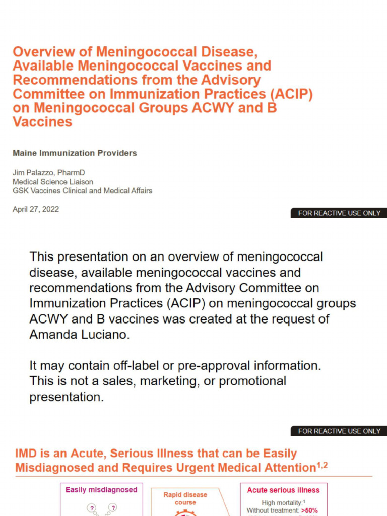 Overview of Meningococcal Disease, Available Meningococcal Vaccines and Recommendations From The ...