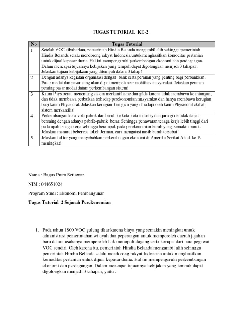 Bagus Putra Setiawan - 044651024 - Tugas 2 Sejarah Perekonomian | PDF