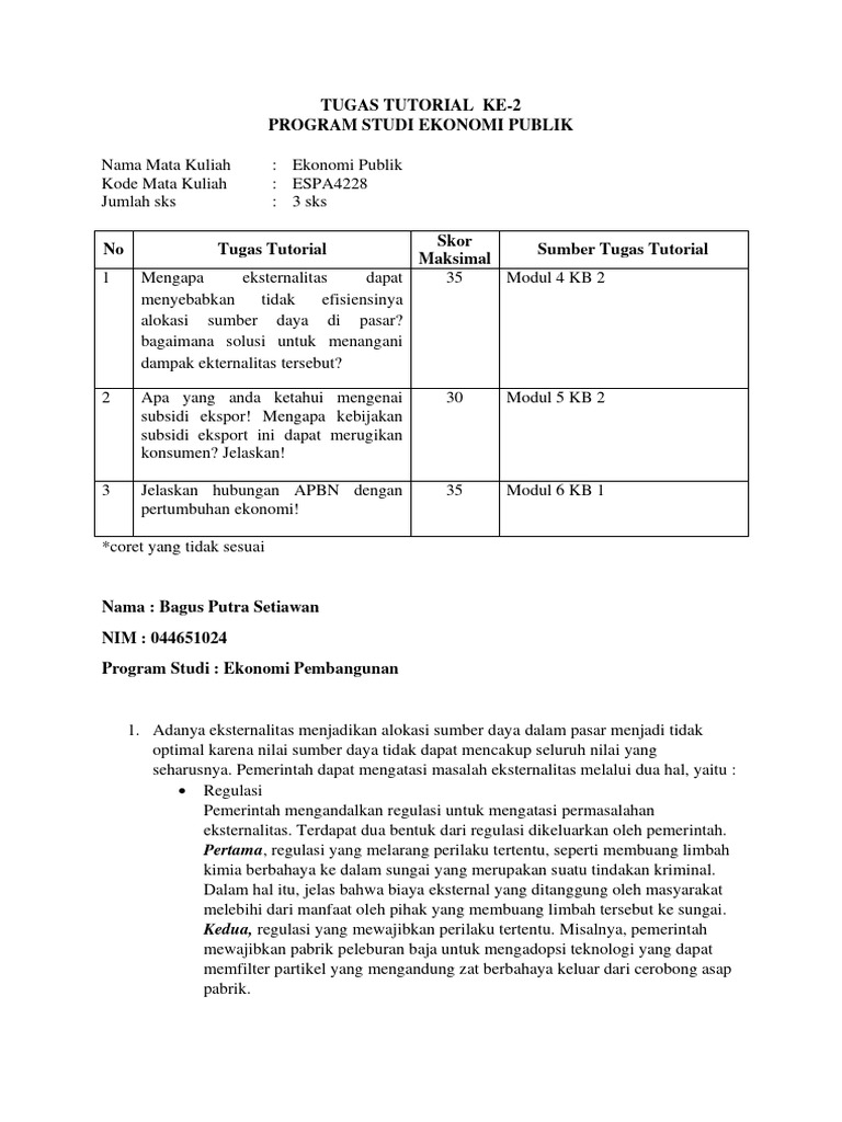 Bagus Putra Setiawan - 044651024 - Tugas 2 Ek. Publik | PDF