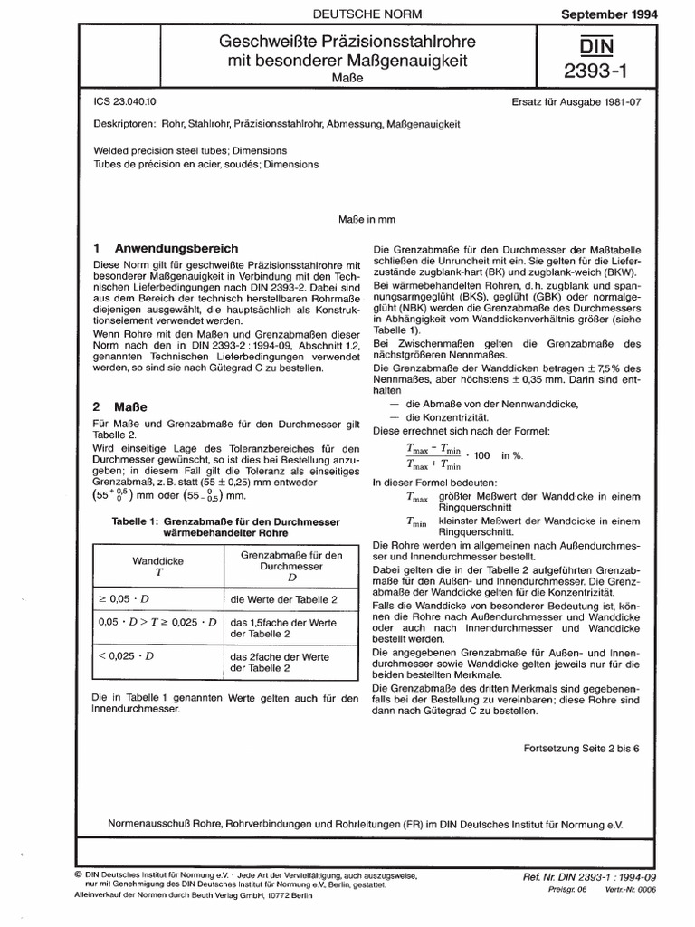 Din 2393-1 1994-09 | PDF