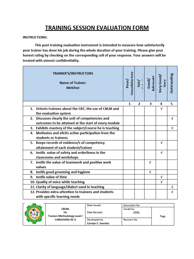 Training Session Evaluation Form | PDF | Learning | Education Theory