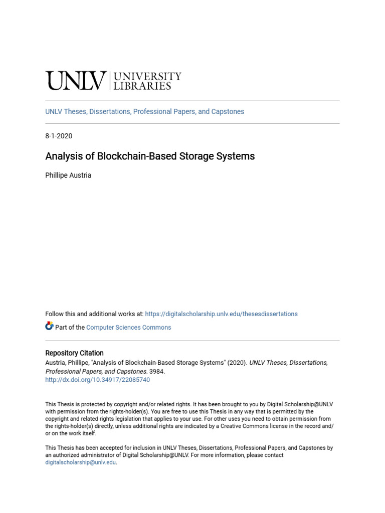 Analysis of Blockchain-Based Storage Systems | PDF | Thesis | Databases