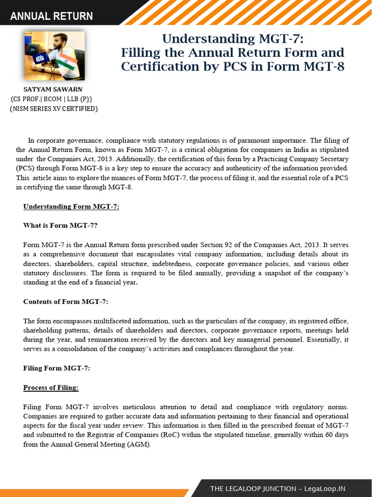 Understanding Annual Return Form MGT 7 and Certification in MGT 8 by A ...
