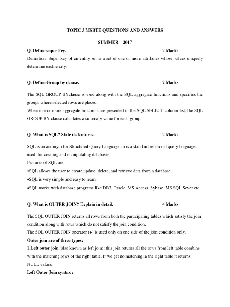 Topic 3 Msbte Questions and Answers1 | PDF | Database Transaction | Relational Database