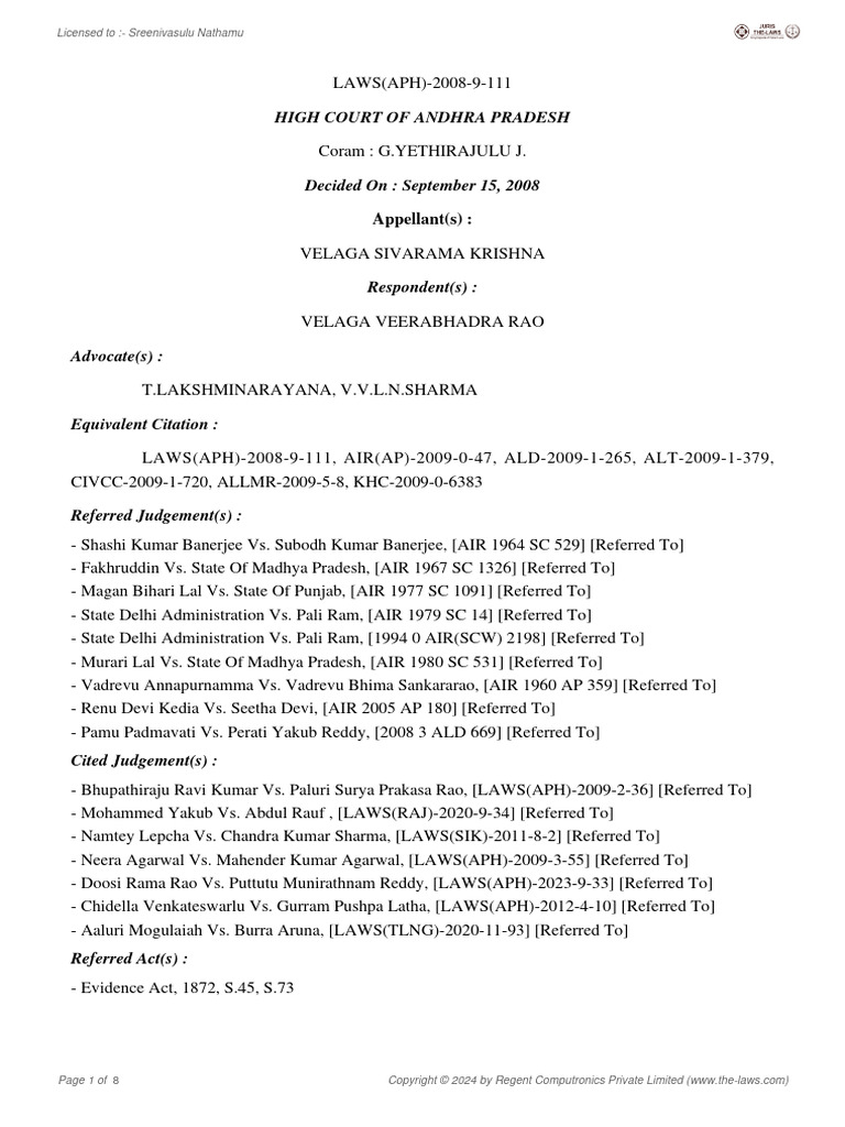 VELAGA SIVARAMA KRISHNA vs. VELAGA VEERABHADRA RAO | PDF | Lawsuit ...