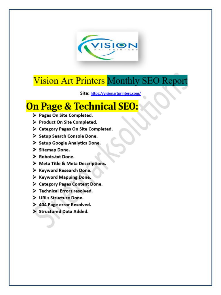Vision Art Printers Monthly SEO Report | PDF | Search Engine ...