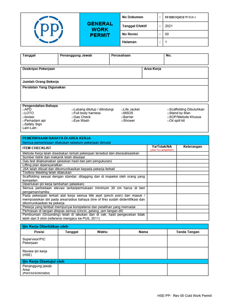 Lamp 1 - Form General Work Permit | PDF