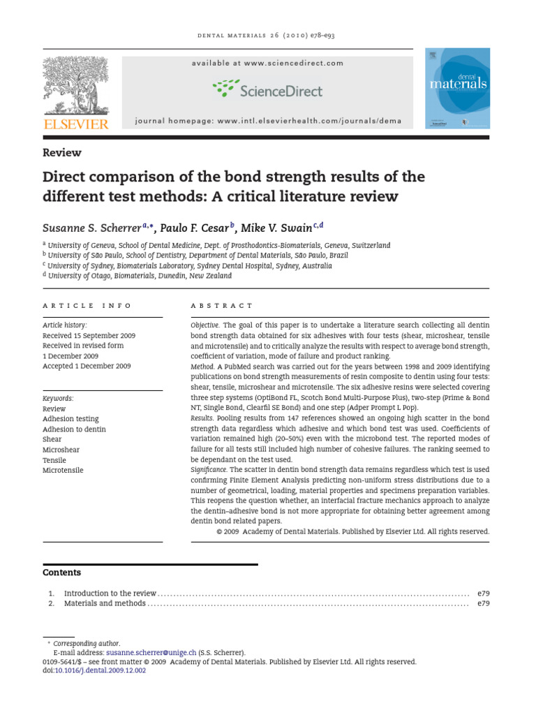 Direct Comparison of The Bond Strength Results of The Different Test ...