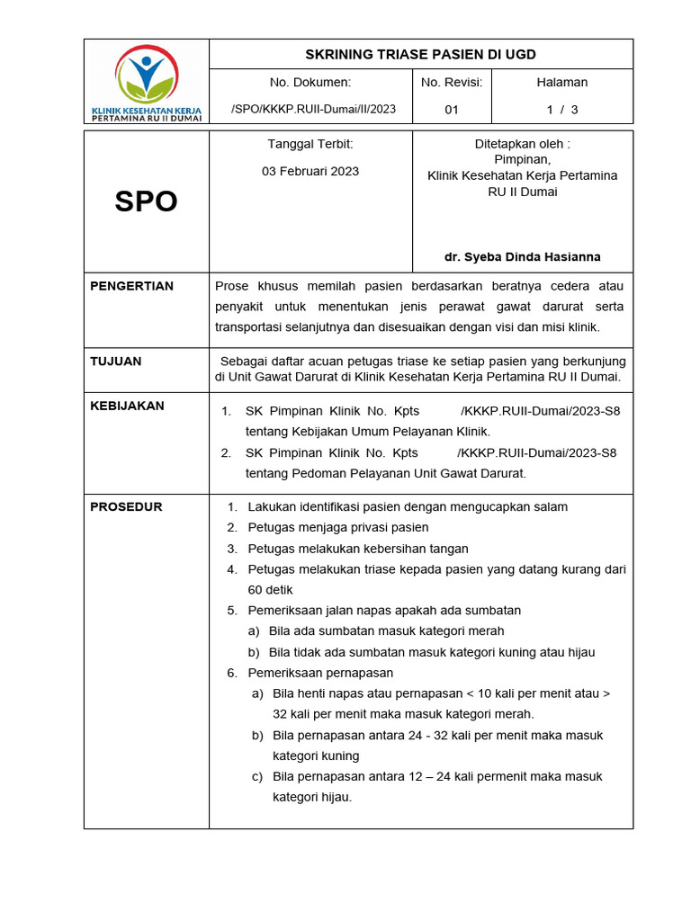 Spo Panduan Triage Unit Gawat Darurat | PDF