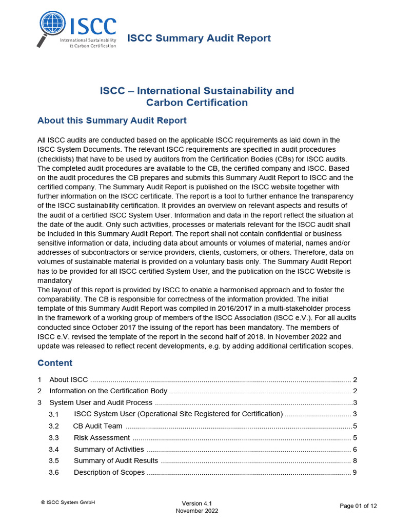 EU ISCC Cert ID250 261601610 - Audit | PDF | Audit | Auditor's Report