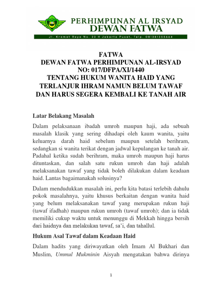 Hukum Wanita Haid dalam Ibadah Tawaf | PDF