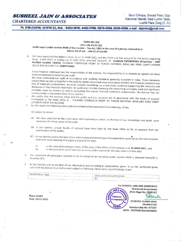 Form No 3CB 20-21 - Compressed | PDF | Audit | Auditor's Report