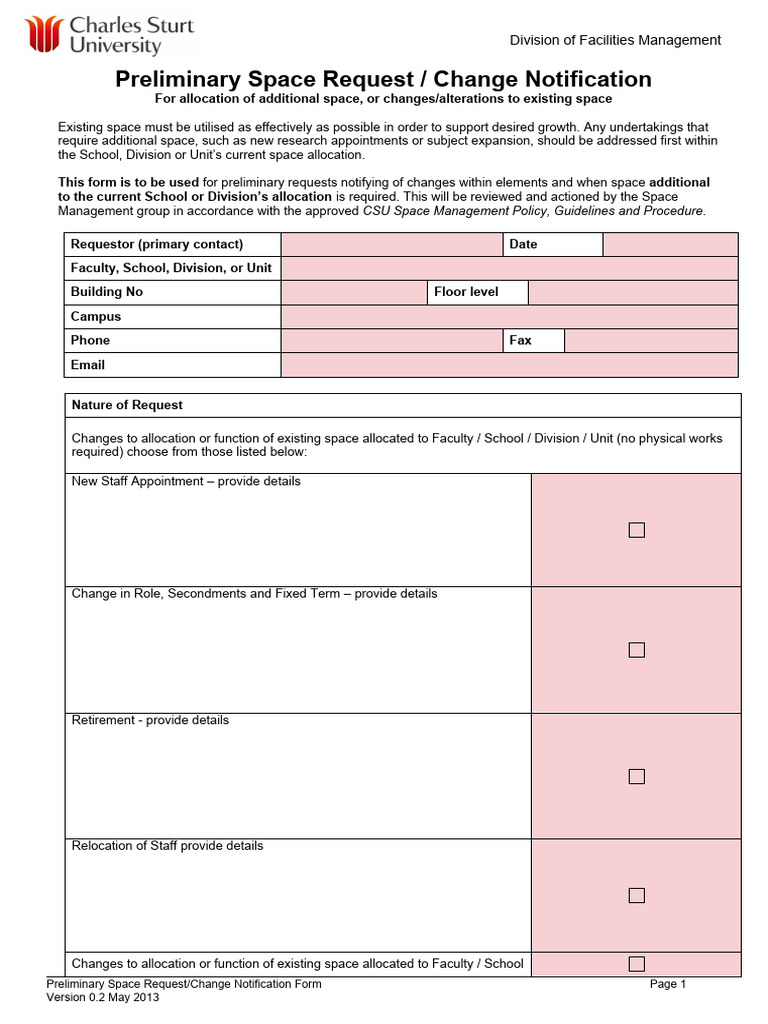 Space Request or Change | PDF