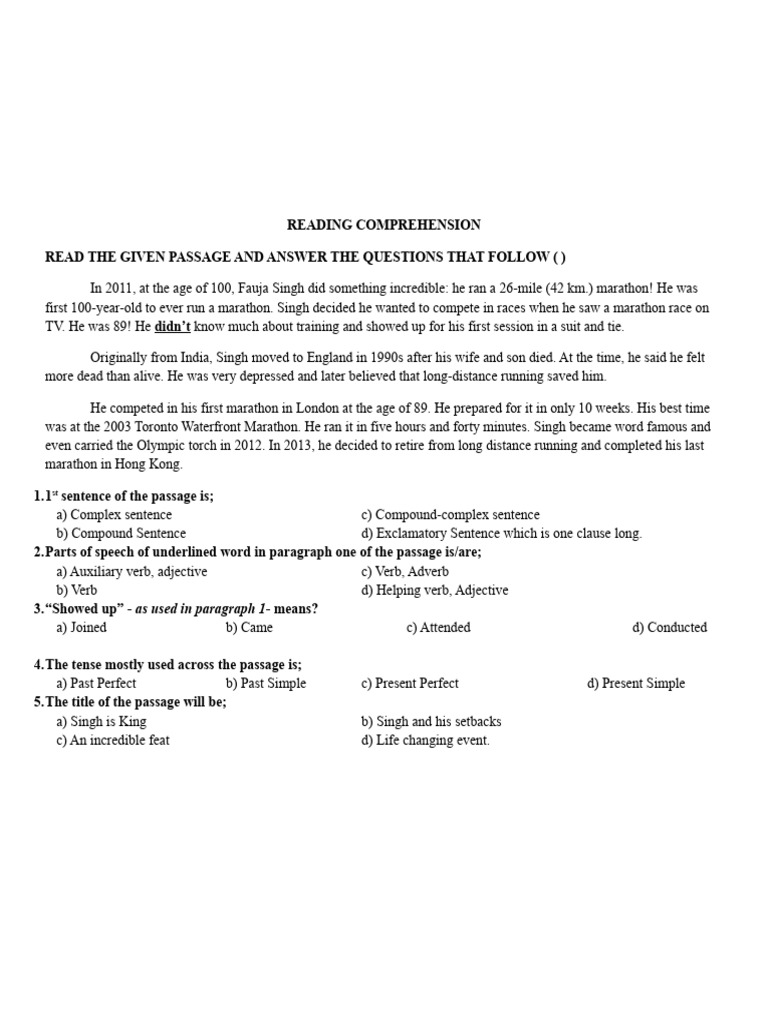 Reading Comprehension Test | PDF