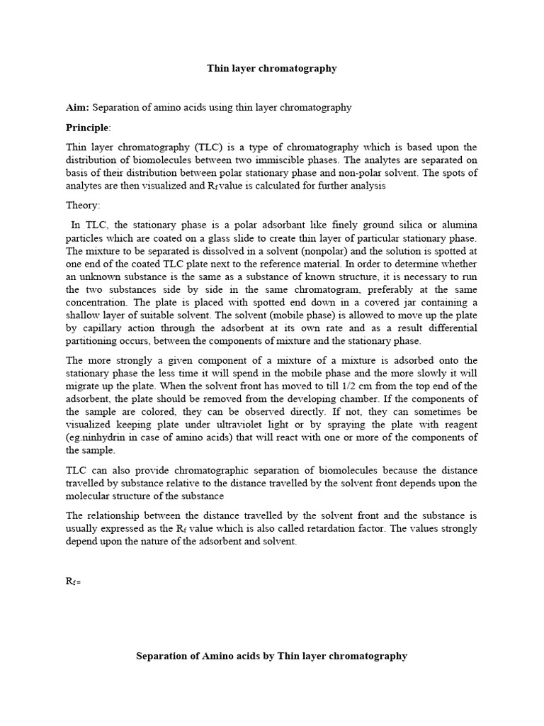 TLC Amino Acids and Sugars | PDF | Thin Layer Chromatography ...