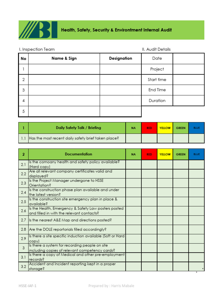 HSSE Internal Audit Form (Fitout) | PDF | Personal Protective Equipment ...