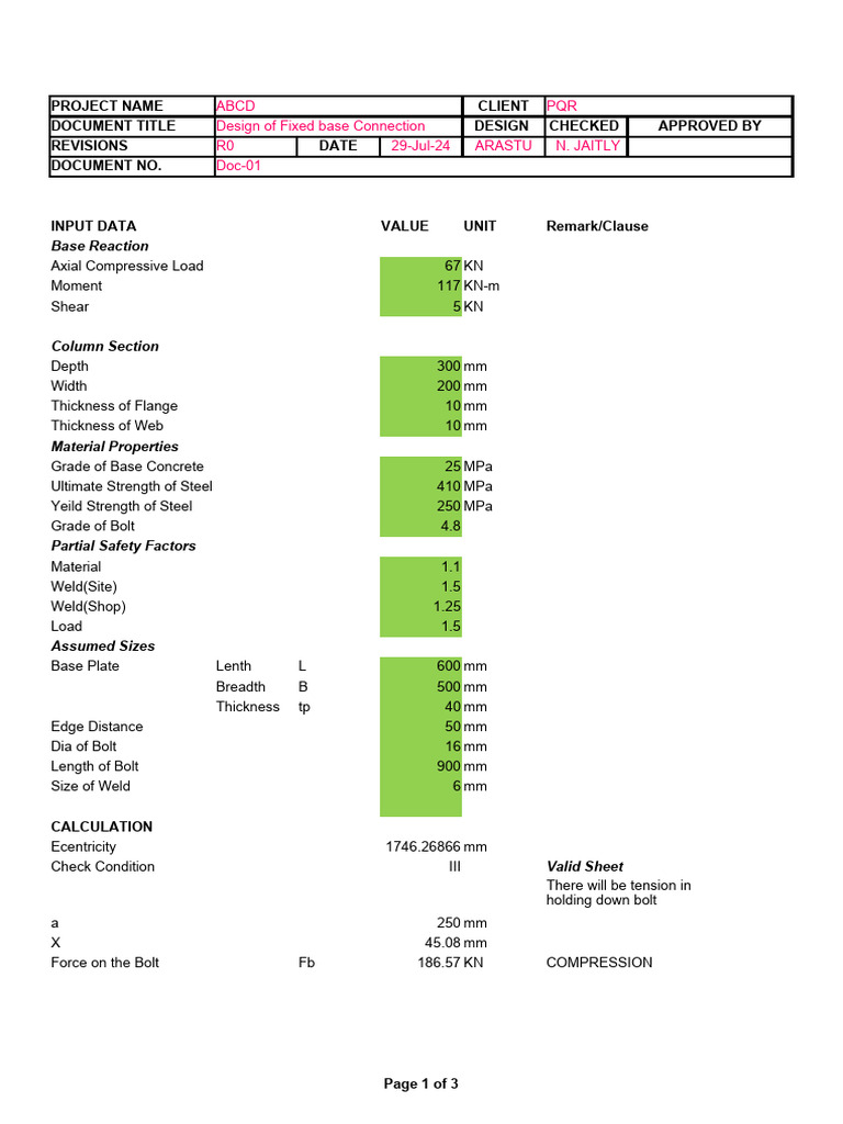 Fixed Base Connection Arastu Sir | PDF | Screw | Strength Of Materials