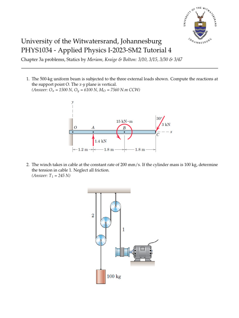 PHYS1034 Tutorial4 2023 | PDF | Teaching Methods & Materials | Science & Mathematics