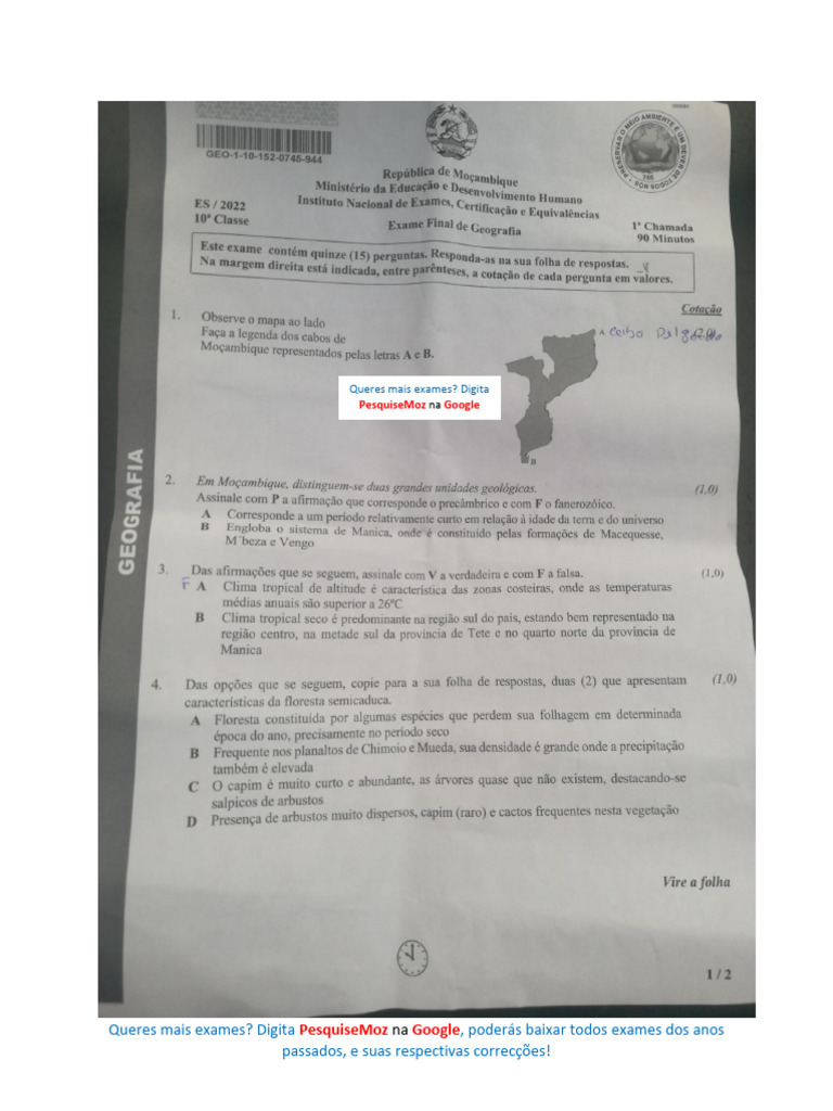 Baixe Exames Anteriores no PesquiseMoz | PDF