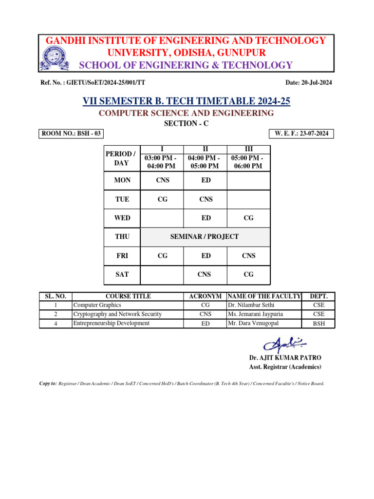 Vii Sem - B. Tech - TT - Cse-C - 23-07-2024 | PDF | Computer Science ...