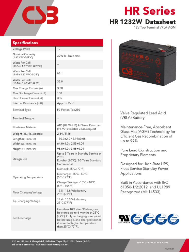 CSB Datasheet HR1232W - 053124 | PDF | Electrical Engineering | Energy Storage