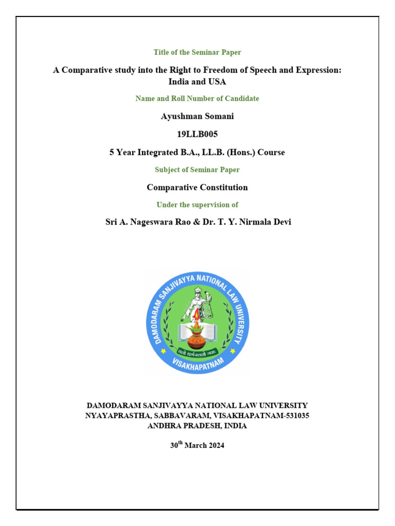 19LLB005. ComCon Seminar Paper | PDF | Freedom Of Speech | First ...