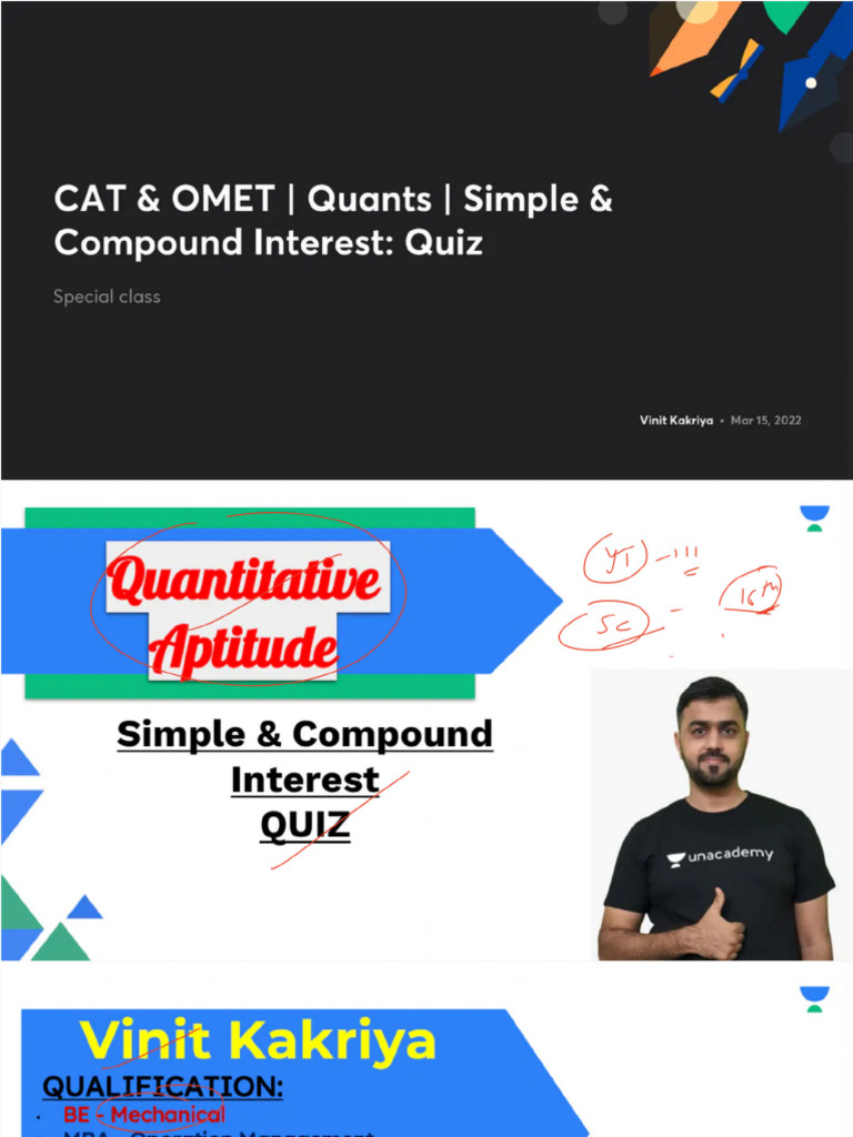 CAT OMET Quants Simple Compound Interest Quiz With Anno | PDF