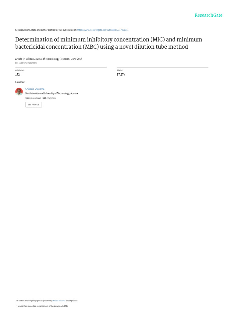 Novel Method for MIC and MBC Determination | PDF | Medical Specialties ...