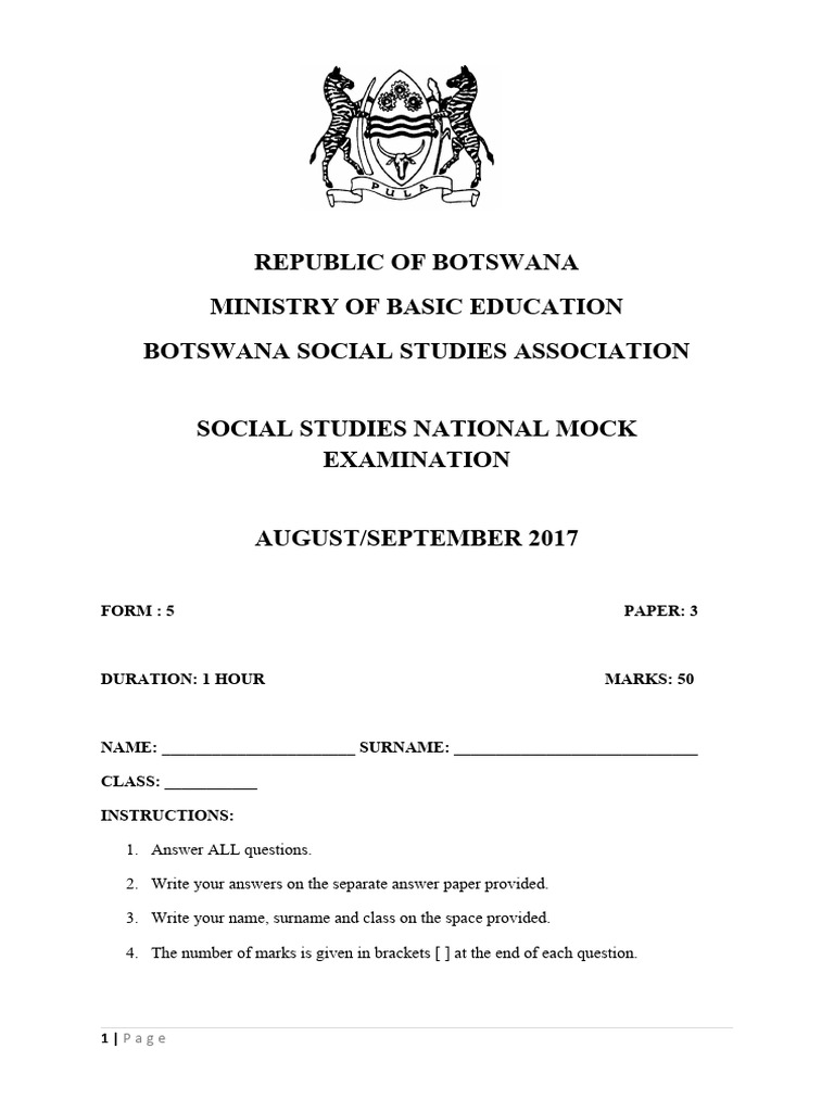 BGCSE Social Studies Mock Exam Paper 3 | PDF | Cognition
