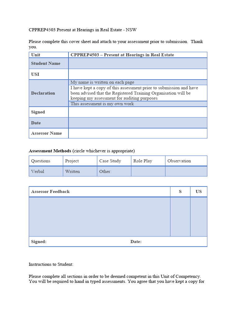 CPPREP4503 Present at Hearings in Real Estate Assessment NSW-Completed | PDF | Leasehold Estate ...