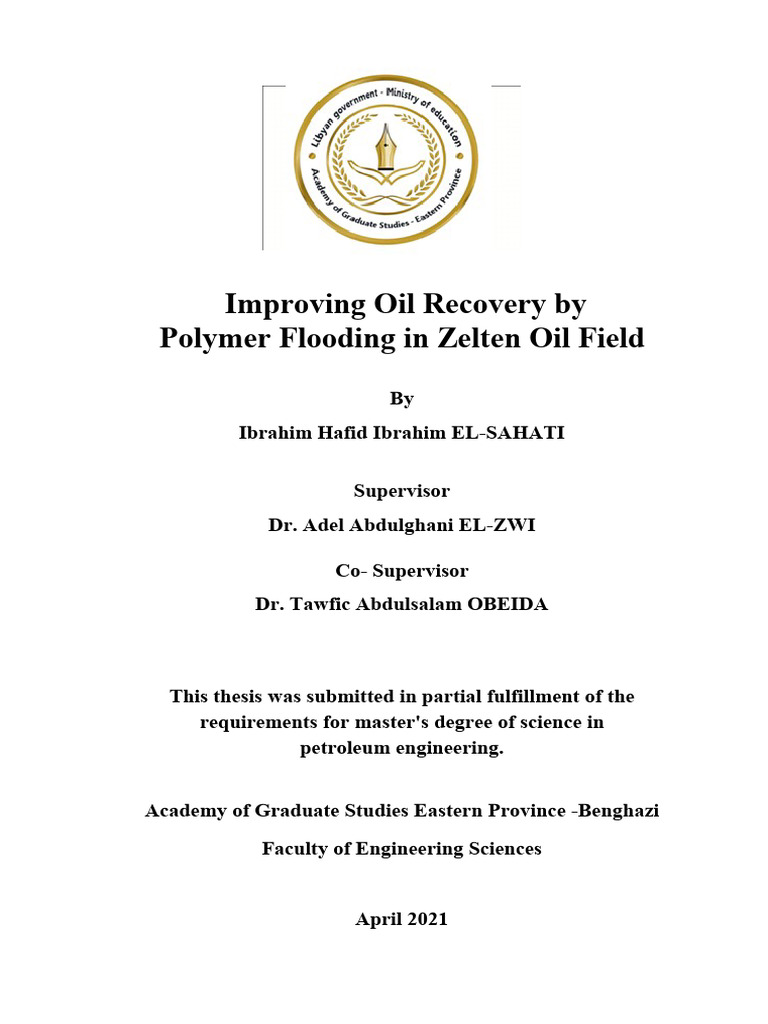 Improving Oil Recovery by Polymer Flooding - Ibrahim Hafid El SAHATI PDF | PDF | Enhanced Oil ...