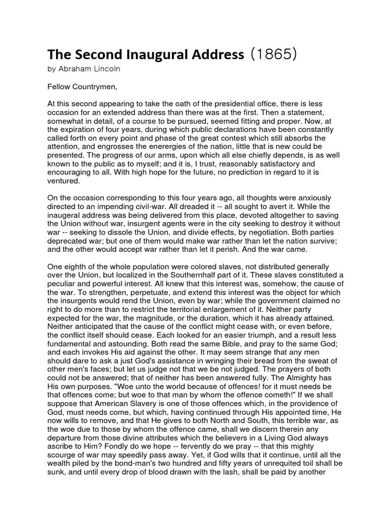 Lincoln-Second Inaugural Address | PDF | God