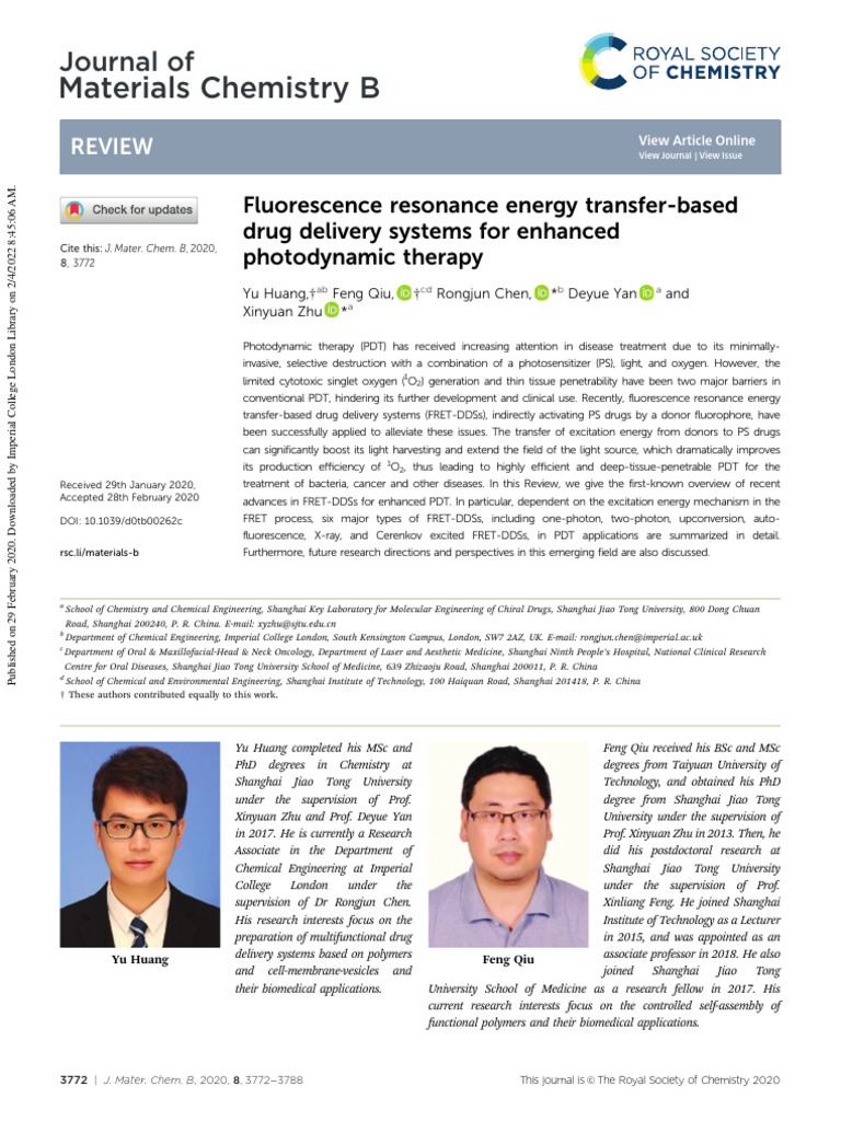 Fluorescence Resonance Energy Transfer-Based Drug Delivery Systems For Enhanced Photodynamic ...