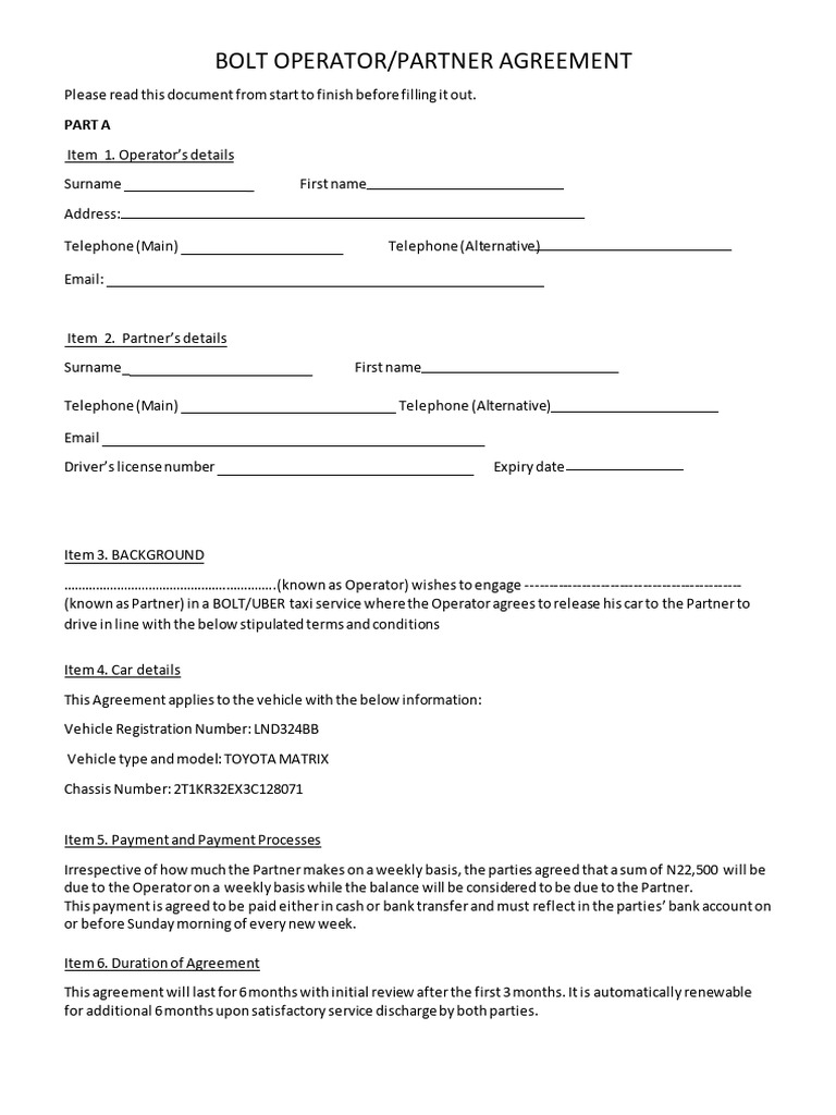 Bolt Agreement | PDF | Car | License