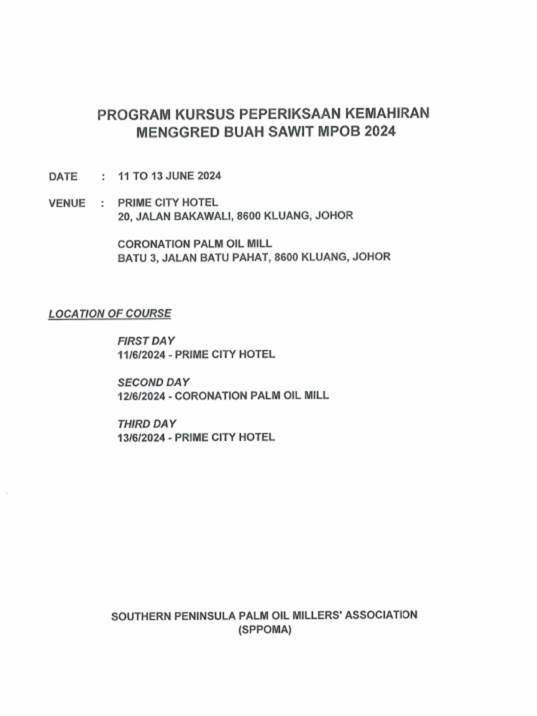 Mpob Grading Course Itinenary | PDF