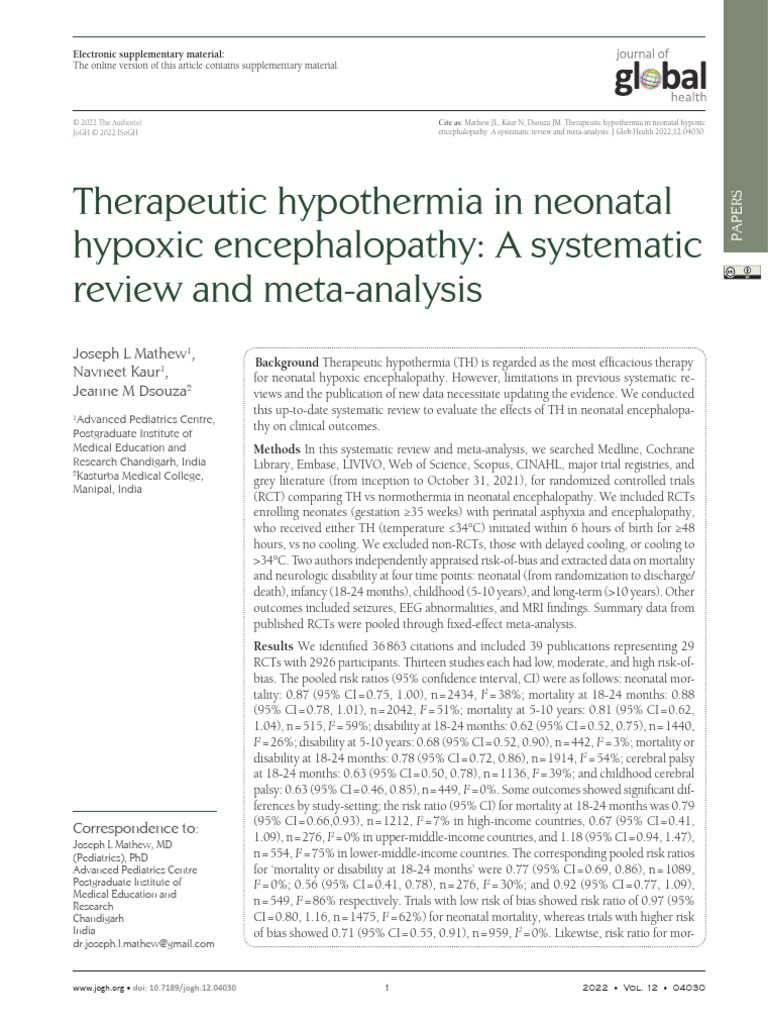 Terapi Hipotermia | PDF | Systematic Review | Randomized Controlled Trial