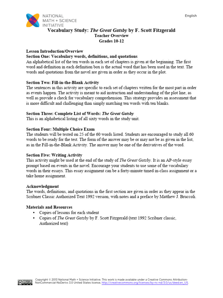 (단어) The Great Gatsby | PDF | The Great Gatsby | Reading Comprehension