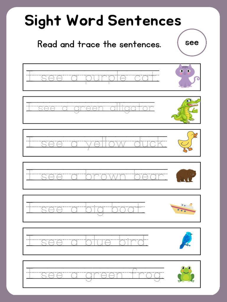 Purple Colorful Sight Word Sentences English Sight Word Sentences ...
