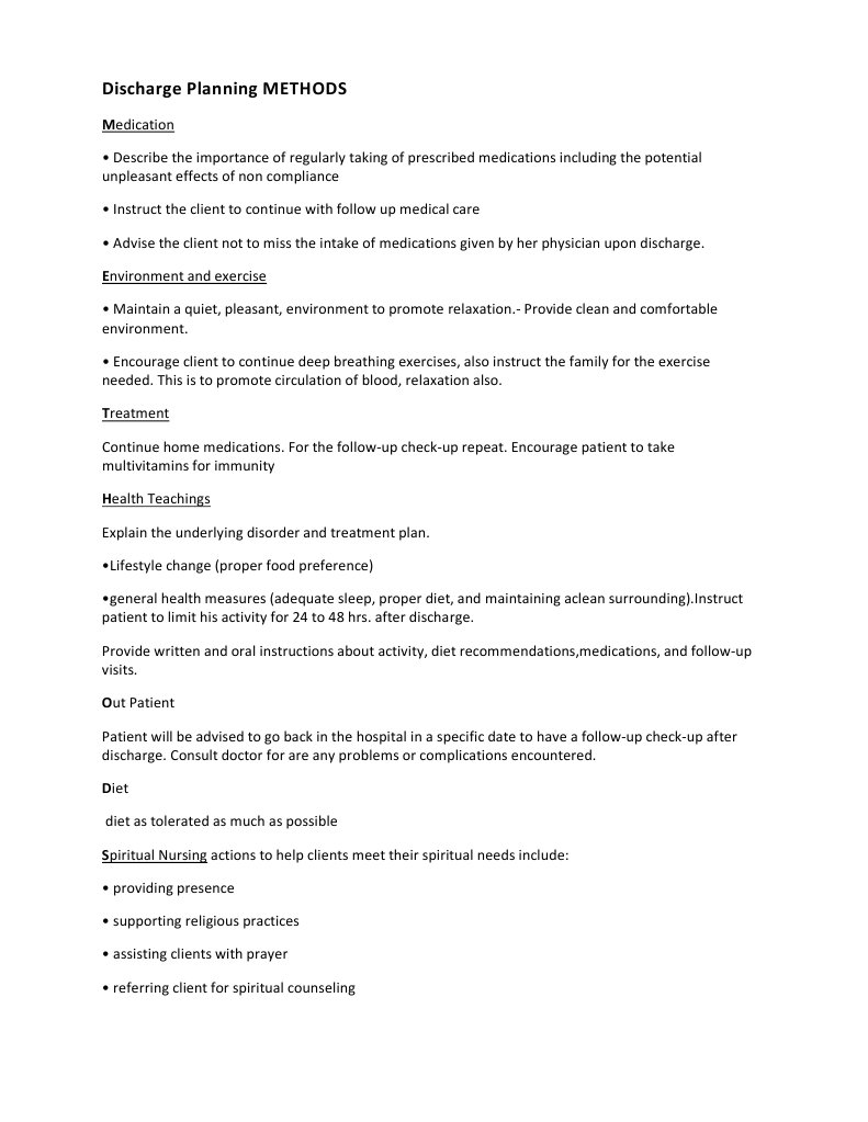 Discharge Planning METHODS | PDF | Science & Mathematics