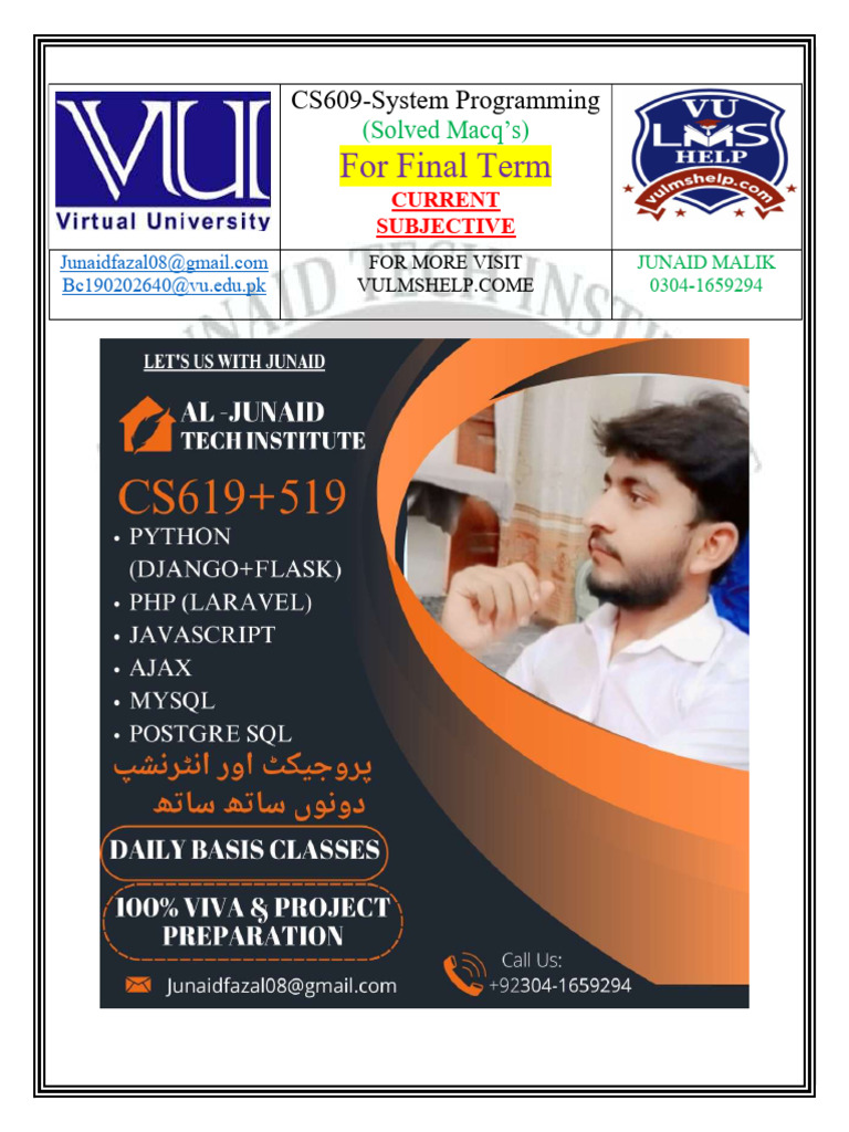 CS609 Solved Subjective Final Term by Junaid | PDF | Thread (Computing) | Pointer (Computer ...