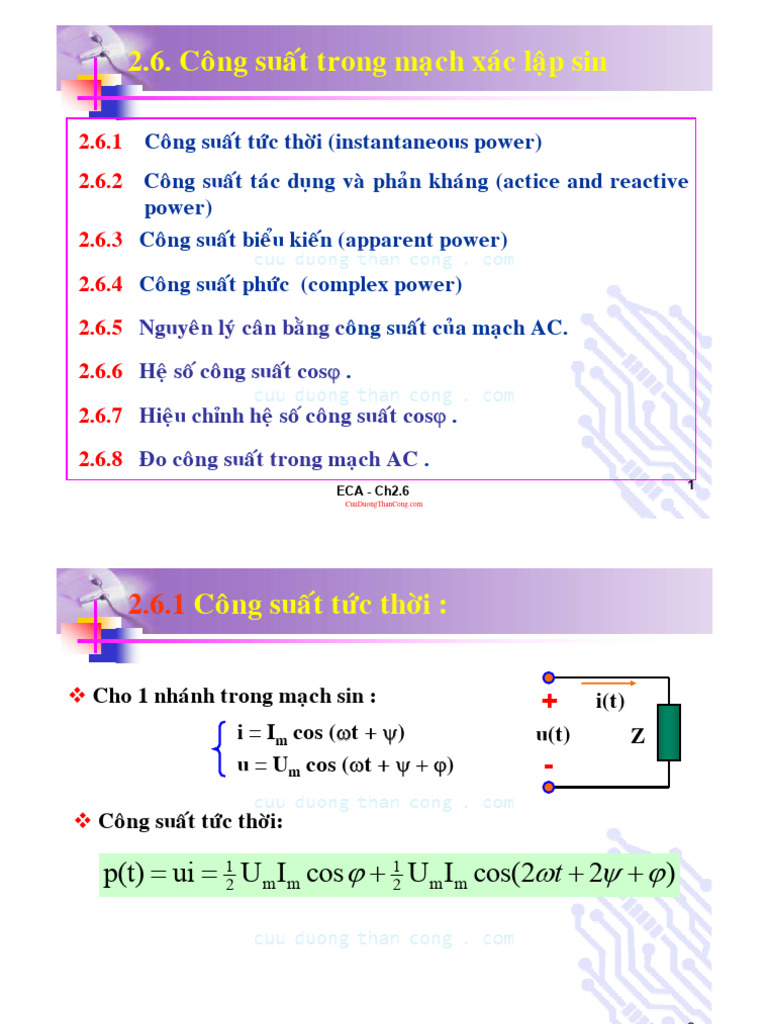 Giai-Tich-Mach - Eca - ch2 - 6 - Cong-Suat-Trong-Mach-Xac-Lap-Sin - (Cuuduongthancong - Com) | PDF