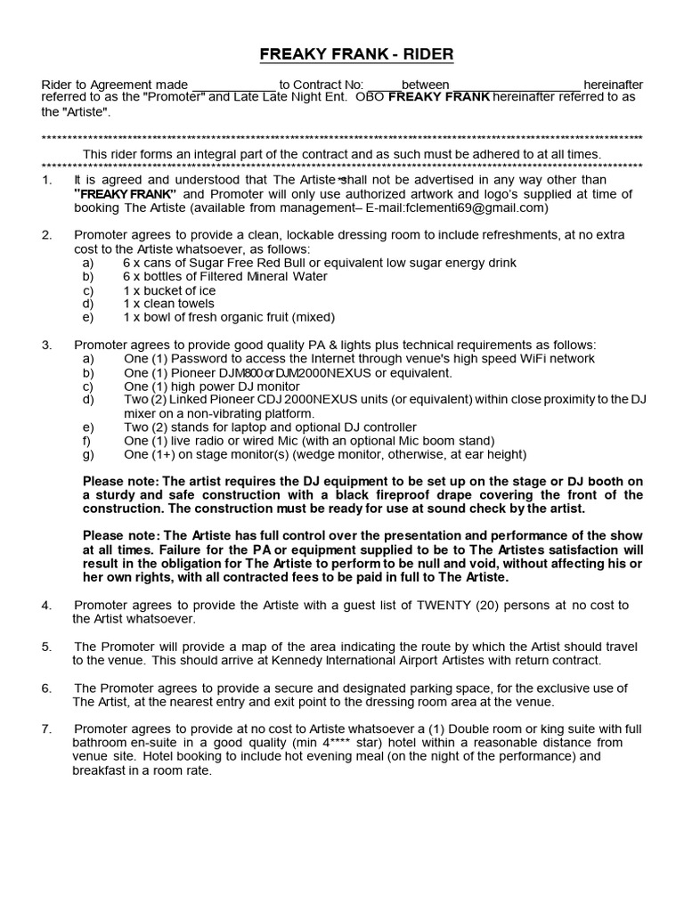 Freaky Frank DJ Rider Conntract | PDF | Justice | Crime & Violence