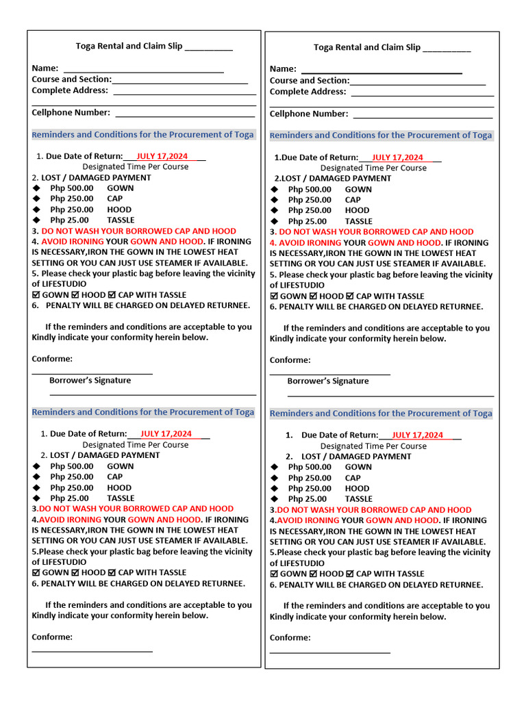 Updated Toga Claim Slip PDF | PDF | Foreign Language Studies | Home ...