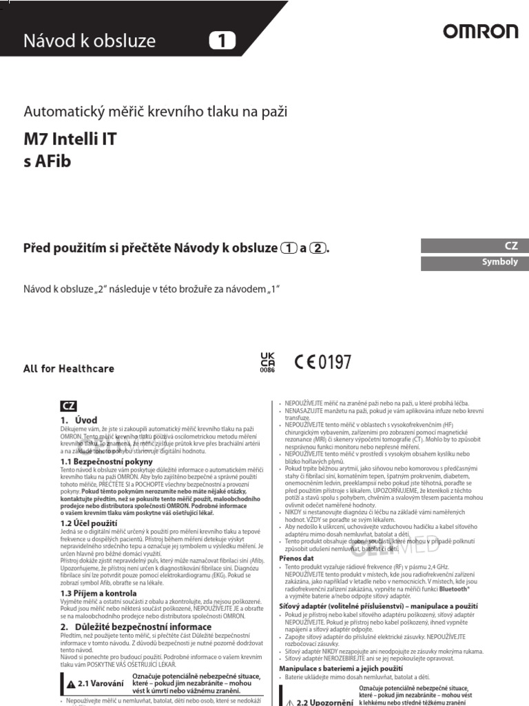 Manual Omron M7 Intelli IT S AFib - CZ A EU - 11 2022 - SUKL | PDF