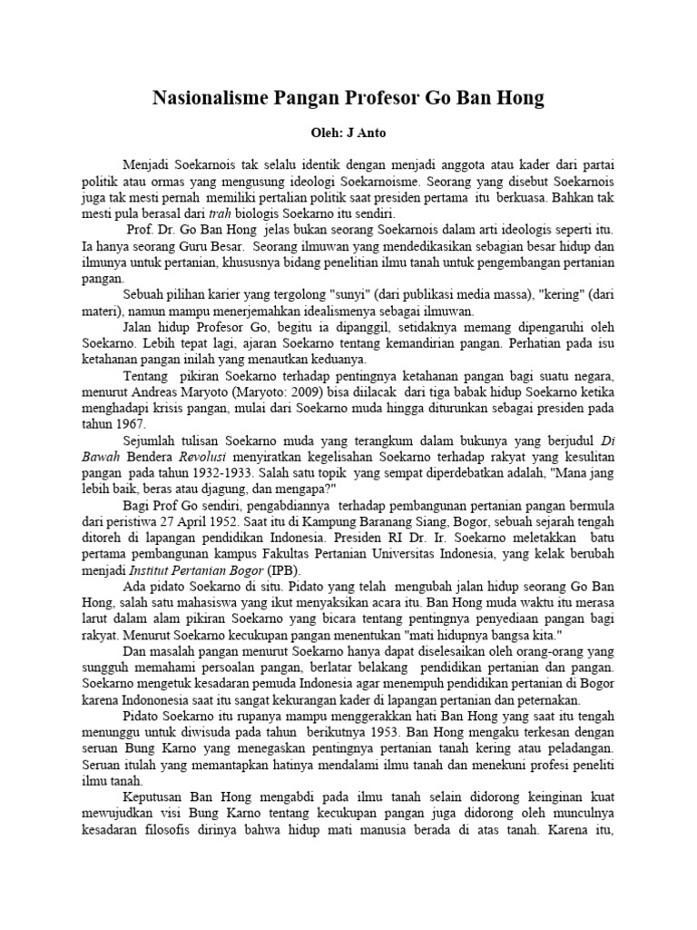 Nasionalisme Pangan Prof. Go Ban Hong | PDF